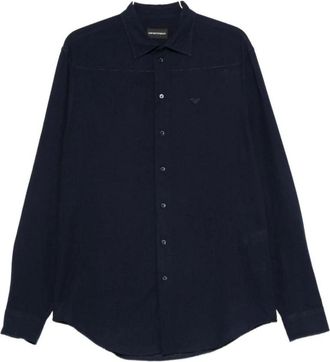 Emporio Armani Homme, Chemises, Bleu, Taille: 3XL Chemise &agrave; manches longues boutonn&eacute;e