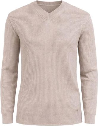 Emporio Armani Homme, Pulls, Beige, Taille: 2XL Sueter Canale Cuello Pico