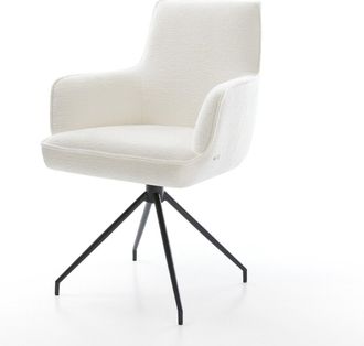 DELIFE Esszimmerstuhl Heira-Flex mit Armlehnen Boucl&eacute; Soft Beige Kreuzgestell konisch Schwarz Taschenfederkern, Esszimmerst&uuml;hle