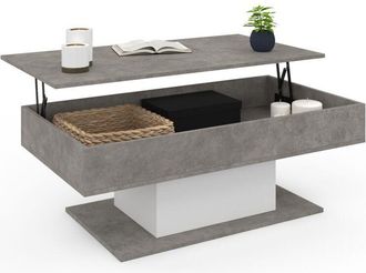 IDMarket Idmarket - Niedriger Tisch mit rechteckiger Klappplatte eden in Betonoptik und Wei&szlig;