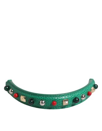 Dolce & Gabbana Green Embellished Leather Bag Handle Women Shoulder Strap Calf Accessory