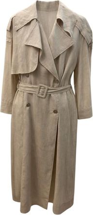 Simona Corsellini Femme, Manteaux, Beige, Taille: 36 FR Trench Lungo Tessuto Effetto Lino Cintura in Vita