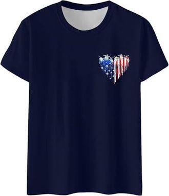 Generic T-shirt denterrement de vie de gar&ccedil;on T-shirt pour femme avec col rond pour la f&ecirc;te de lind&eacute;pendance Motif deux lettres imprim&eacute;es &agrave; manches courtes Ha