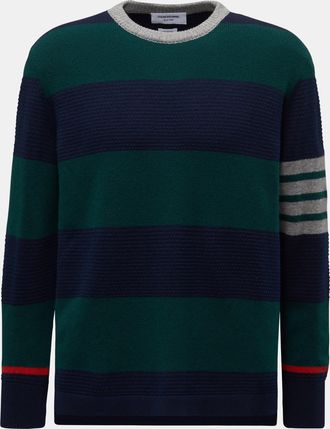 Thom Browne Herren - Rundhalspullover grün/blau gestreift