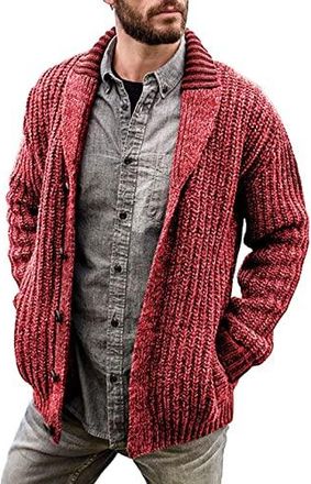 Generic Long manteau dhiver en laine pour homme, cardigan en tricot torsad&eacute;, pull &agrave; col ch&acirc;le, coupe ample, manches longues, cardigans d&eacute;contract&eacute;s longs pour