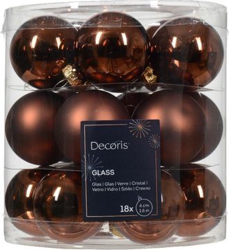 Kaemingk Weihnachtskugeln Glas 4cm x 18 Stück - kleine Christbaumkugeln 40mm Espressobraun