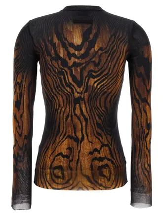 Jean Paul Gaultier Wood-Print Tulle Blouse - Black