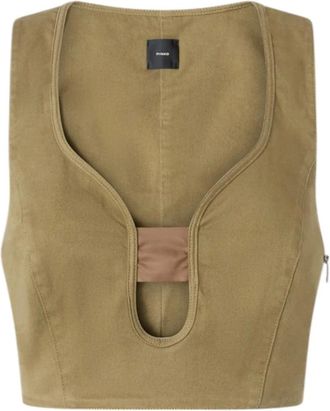 Pinko Pinko, Femme, Tops, Vert, Taille: 40 FR Top court en coton