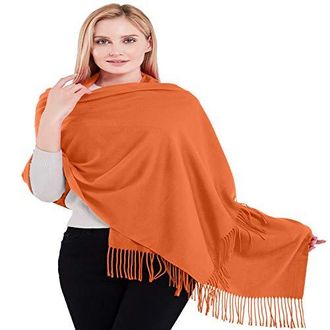 CJ Apparel Orange Citrouille Couleur Unique Style Tiss&eacute; en Serg&eacute; 100% Cachemire Ch&acirc;le Echarpe Manteau Etole Plaid Pashmina Nouvelle