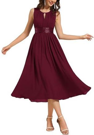 Ever-pretty Robe de Soir&eacute;e sans Manches en Chiffon Coupe Floue avec Ceinture Strass pour &Eacute;v&eacute;nements Sp&eacute;ciaux Bordeaux 44