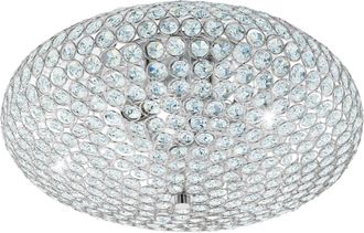 Eglo Deckenlampe Clemente, 3 flammige Deckenleuchte, Elegant, Wohnzimmerlampe aus Stahl und Kristall in Chrom, Klar, Küchenlampe, Flurlampe Decke mit E27 F