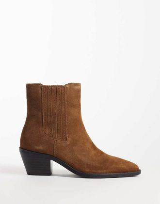 Mango bottines cowboy courtes 100 % cuir marron
