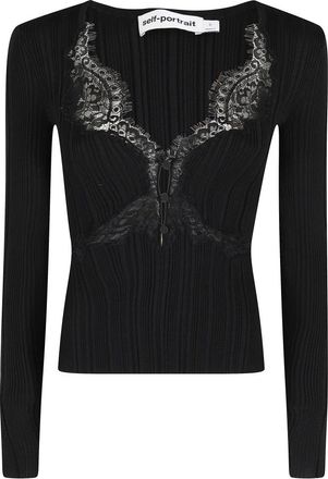 Self Portrait Femme, Pulls, Noir, Taille: 40 FR Haut en maille &agrave; dentelle