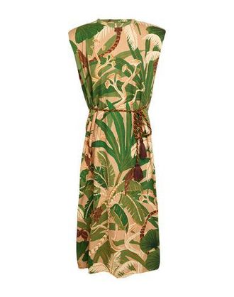Farm Rio TROPICAL ISLA BEIGE JERSEY MIDI DRESS