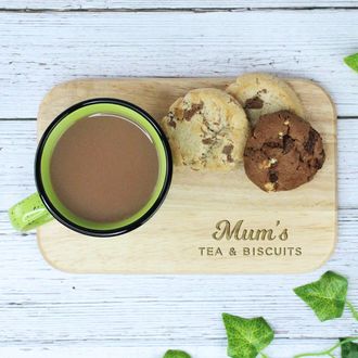 eBuy GB Mums Tea & Biscuits Board, Holz Leckerlibrett Snacktablett Muttertagsgeschenk Geburtstagsgeschenke für Mama