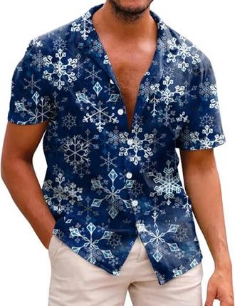 Generic Chemise No&euml;l Homme Manches Courtes, Chemise Homme Noel Imprim&eacute; Flocons De Neige Col &Agrave; Revers T-Shirt Noel Tops Chemisier Dr&ocirc;le Chemises Cr&eacute;atif Christ
