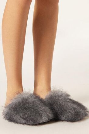 Calzedonia Pantoffeln Mit Kunstfell Grau