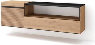 Skraut Home | TV-Schrank, Lowboard | f&uuml;r Wohnzimmer und Esszimmer | 150x45x35cm | F&uuml;r TV-Ger&auml;te bis zu 65 | H&auml;ngend | Moderner Stil | Eiche