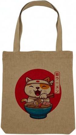Fabulous Sac Shopping Tote Bag Aspect Lin - Neko Ramen Japon Chat Illustration Design Japan Anime - Sac de Courses Toile Epaisse 360g Beige Naturel Cabas Port&eacute;