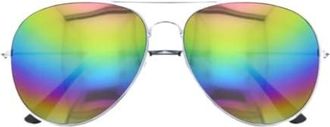 Generic Lunettes de soleil unisexe arc-en-ciel miroir réfléchissant encadré Police Pilot Mirror UV400, multicolore