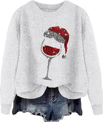 Generic Pull de No&euml;l pour femme 2025 - Pull de vacances amusant - Imprim&eacute; flocon de neige - L&eacute;ger et doux - Col rond - Manches longues - V&ecirc;tements de f&ecirc;te d&eacute;c