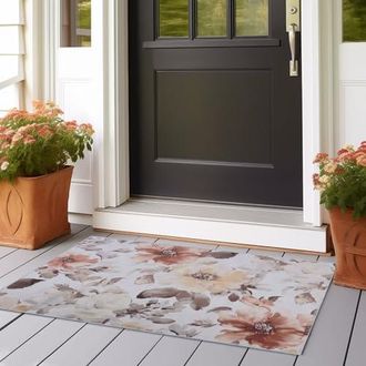 Generic Tapis de Passage Couloir Long Fleurs aquarelles Douces Cuisine Devant Evier Antid&eacute;rapant 60x150 cm Absorbant Tapis d Entree Interieur pour Rose Beige