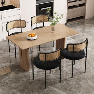 Merax Esszimmerst&uuml;hle 4er Set, Moderner K&uuml;chenst&uuml;hle mit Rattan R&uuml;ckenlehne, Essst&uuml;hle mit Vier St&uuml;tzbeinen aus Metall, Samt, Schwarz