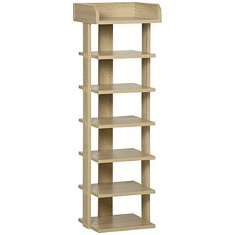 HOMCOM &Eacute;tag&egrave;re &agrave; chaussures &eacute;troite &agrave; 7 niveaux, pour 6 paires de chaussures, pour petit espace, chambre et couloir, ch&ecirc;ne