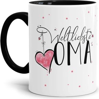 Tassendruck Tasse mit Spruch für die Weltbeste Oma - Kaffeetasse/Familie/Geschenk-Idee/Mug/Cup/Innen & Henkel Schwarz