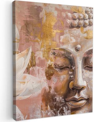 MuchoWow &copy; Bild auf Leinwand 50x70 cm Schlafzimmer Bilder Badezimmer Wand Deko Wohnzimmer Modern Wanddeko Bilderwand Geschenk Buddha - Zen - Blume - Gold - Kun