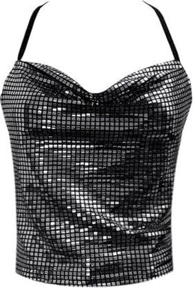 Generic D&eacute;bardeur court &eacute;l&eacute;gant &agrave; paillettes m&eacute;talliques avec col oscillant, gris, Taille unique