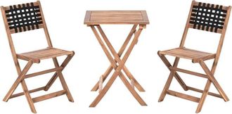 Beliani Balkonset Braun Akazienholz u. Kunststoff 3-Teilig Quadratischer Balkontisch mit 2 St&uuml;hlen Klappbar Rustikal Outdoor Balkon Terrasse Garten
