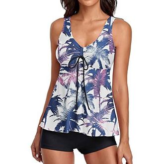 Generic Maillot de bain tankini 2 pi&egrave;ces pour femme - Effet gainant - Dos nu - Taille haute - Deux pi&egrave;ces - Pour la plage - Vintage - V&ecirc;tements de plage, blan