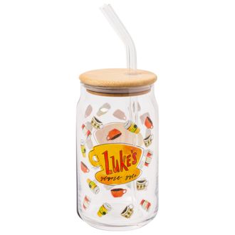 Silver Buffalo Gilmore Girls Lukes Diner Logo Glas mit Bambusdeckel und Glasstrohhalm, 473 ml