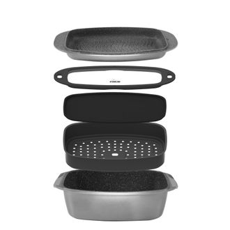 STONELINE Aluguss Br&auml;ter Induktion 39x22 cm 5,6 L, Kochgeschirr Set 5-teilig Braten Kochen D&auml;mpfen Backen, Schmortopf Auflaufform Backform, Antihaftbeschichtet 