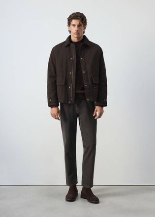 Mango Veste 100 % coton &agrave; col en velours c&ocirc;tel&eacute; caf&eacute; - Homme - XXL - MANGO MAN
