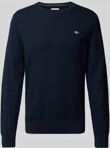 GANT Strickpullover mit Rundhalsausschnitt und Logo-Stitching