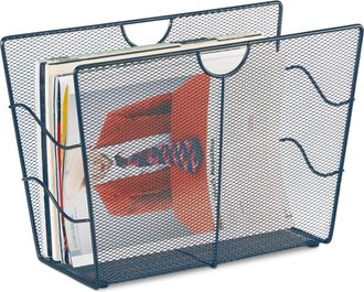 Relaxdays Zeitungsständer, moderner Zeitungshalter, freistehend, Mesh-Optik, HxBxT: 27 x 39,5 x 17 cm, Metall, anthrazit