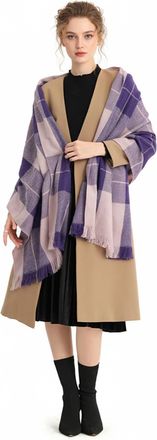 Miss Lulu Damen Schal Winter, weich warm kariert Oversized, Schottenkaro Wolle, lange gedrehte Fransen Stola, Deckenschal f&uuml;r Damen (Dunkelviolett)