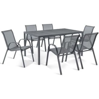 IDMarket Idmarket - Gartenmöbel poly Tisch 150 cm und 6 stapelbare Stühle Anthrazitgrau