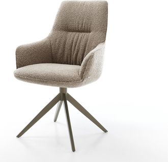 DELIFE Drehstuhl Zelia-Flex mit Armlehnen Boucl&eacute; Schlamm Kreuzgestell breit Effektfinish Titan 360&deg; drehbar Wippfunktion Taschenfederkern, Esszimmerst&uuml;hle
