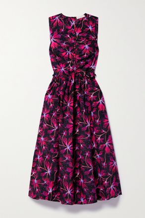 Ulla Johnson Robe Midi En Popeline De Coton À Imprimé Fleuri Et À Fronces Mimi - Multicolore