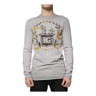 Dolce & Gabbana Logo-Detail Baumwollpullover Grau Herren - - Tops - Herren - Grau - M