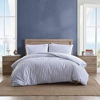 Nautica Twin Duvet Cover, Cotton Reversible Bedding with Button Closure, Casual Home Decor for All Seasons (Beaux Stripe Blue, Twin)