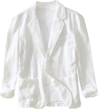 Onsoyours Blazer en Lin pour Hommes Mode Revers Veste de Costume Slim Fit Deux Bouton Travail Veste de F&ecirc;te Vintage Chic Blazer Mince Soir&eacute;e Manteau L&eacute;ger A Bla