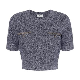 Elisabetta Franchi Pailletten Woll Crop Top - - Tops - Damen - Schwarzk - L