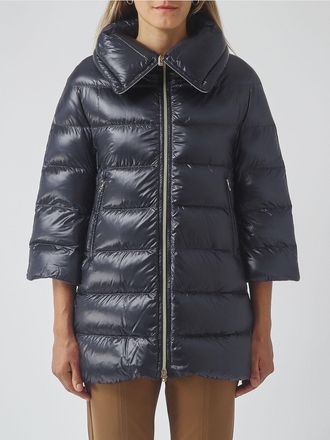Herno Langer Daunenmantel aus gestepptem Nylon mit Trichterkragen und Rei&szlig;verschluss
