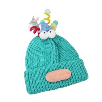 Generic Bonnet tricot&eacute; avec yeux et antenne d&eacute;corative pour enfants, accessoires de chaleur dhiver, parent-enfant, mignon petit monstre lumineux en tricot, bo