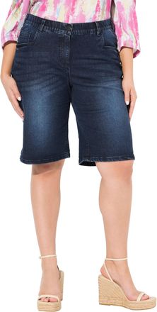 Ulla Popken Damen gro&szlig;e Gr&ouml;&szlig;en &Uuml;bergr&ouml;&szlig;en Plus Size Boyfriend-Jeansbermuda, weites Bein, Elastikbund Dark Blue Denim 62 840247903-62