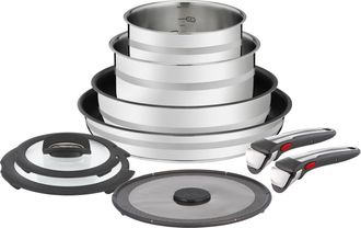 T-fal Jamie Oliver by Tefal Ingenio 9-teiliges Topf und Pfannenset abnehmbarer Griff, stapelbar, platzsparend, Topfset Induktion mit Antihaftversiegelung, e